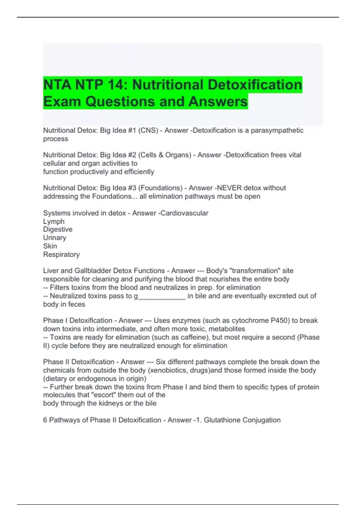 NTA NTP 14 Nutritional Detoxification Exam Questions and Answers - NTA ...