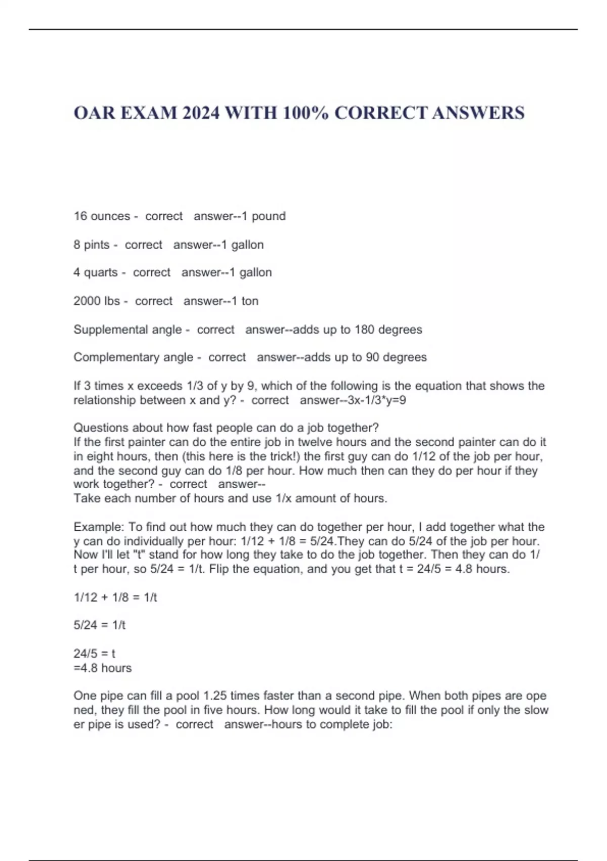 VALUE PACK FOR OAR Exam 2024 with 100% correct answers - Stuvia US