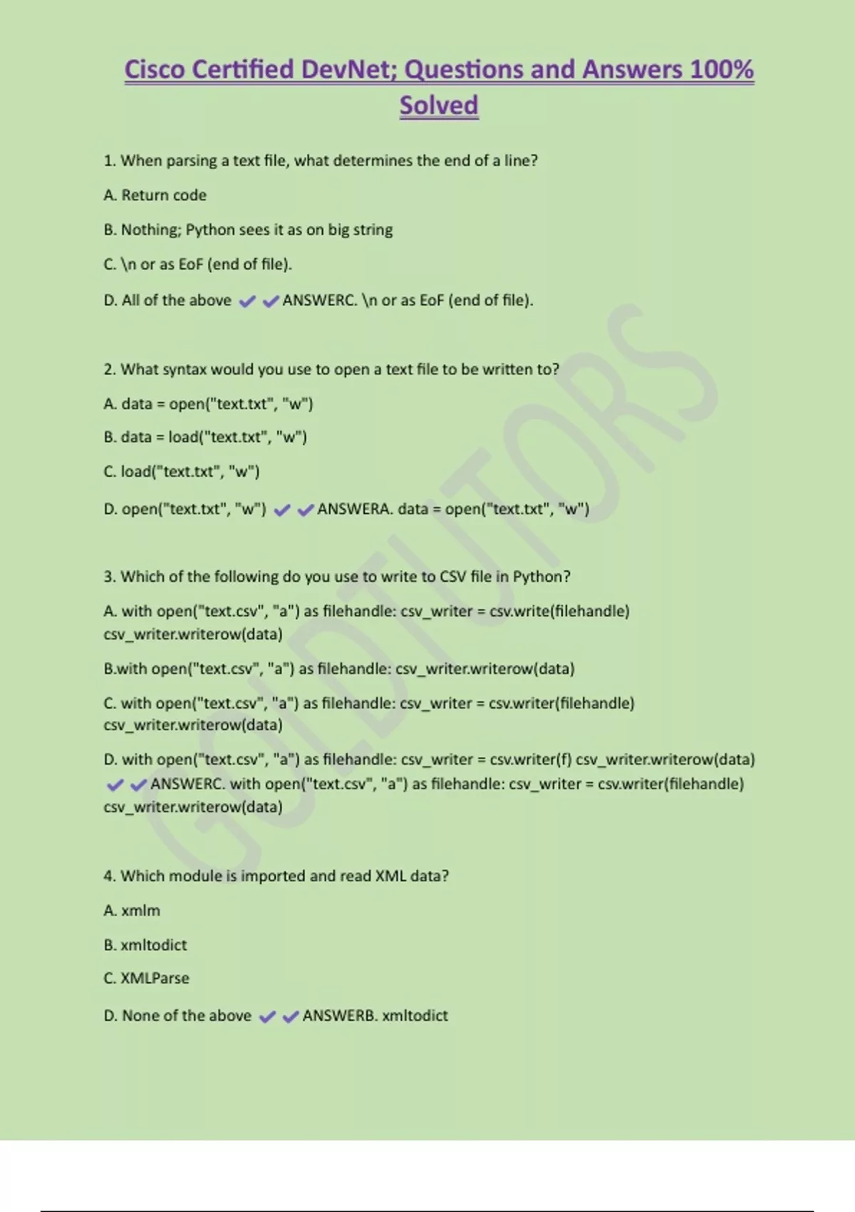 Cisco Certified DevNet; Questions and Answers 100% Solved - DevNet ...