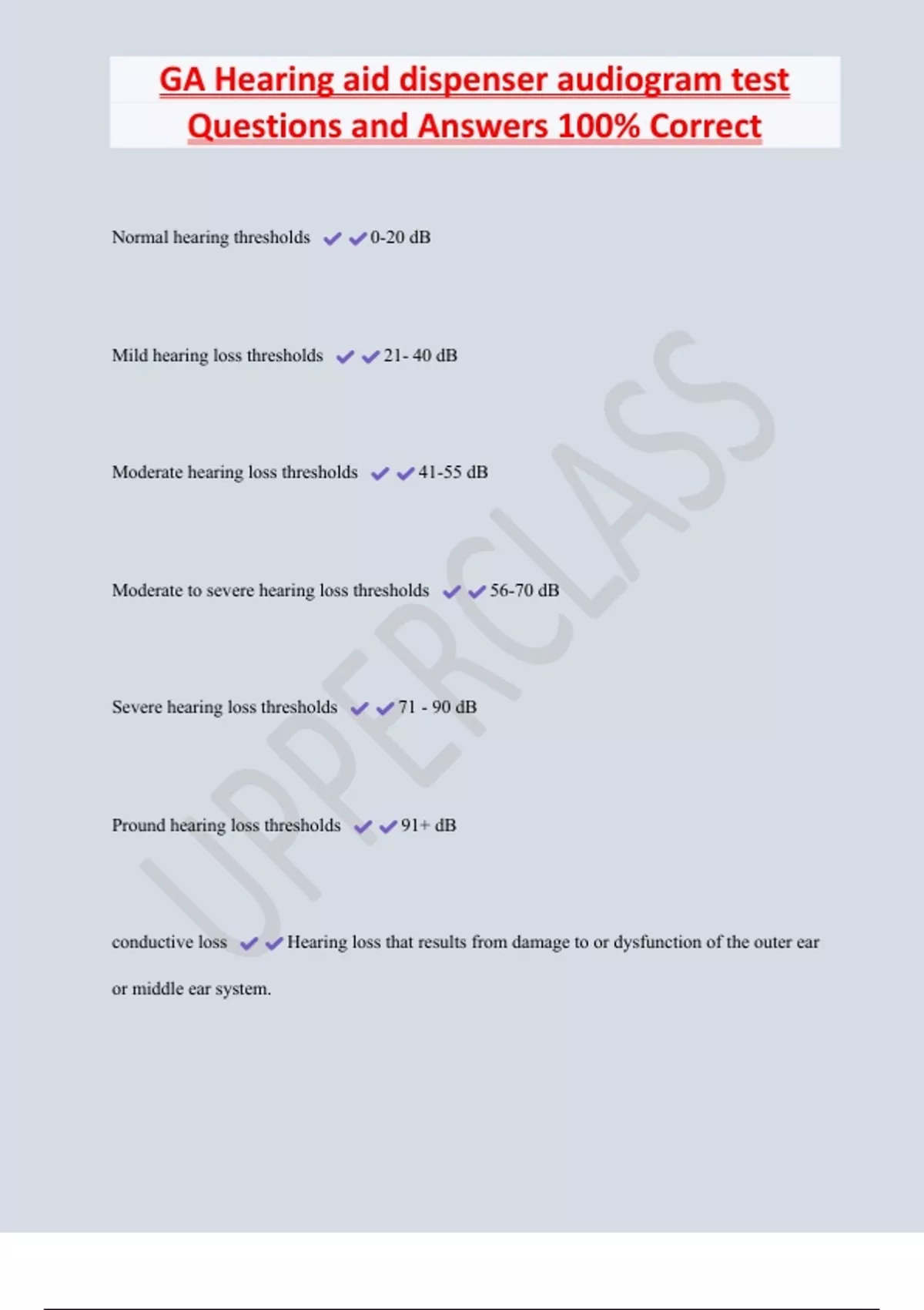 GA Hearing aid dispenser audiogram test Questions and Answers 100% ...