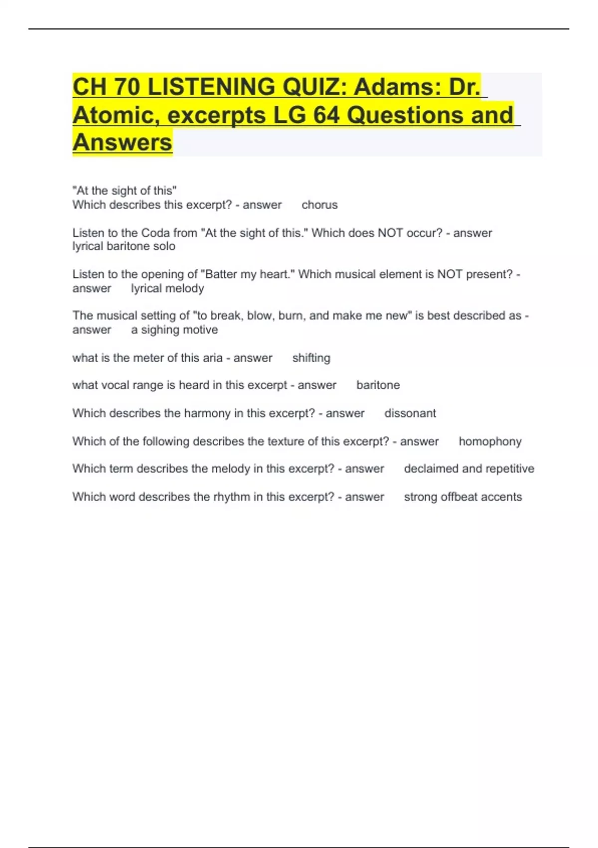 CH 70 LISTENING QUIZ: Adams: Dr. Atomic, excerpts LG 64 Questions and ...