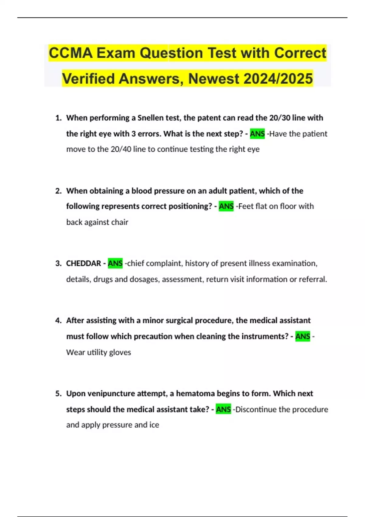 CCMA Exam Test 2025 – Newest Questions with Correct Verified Answers ...