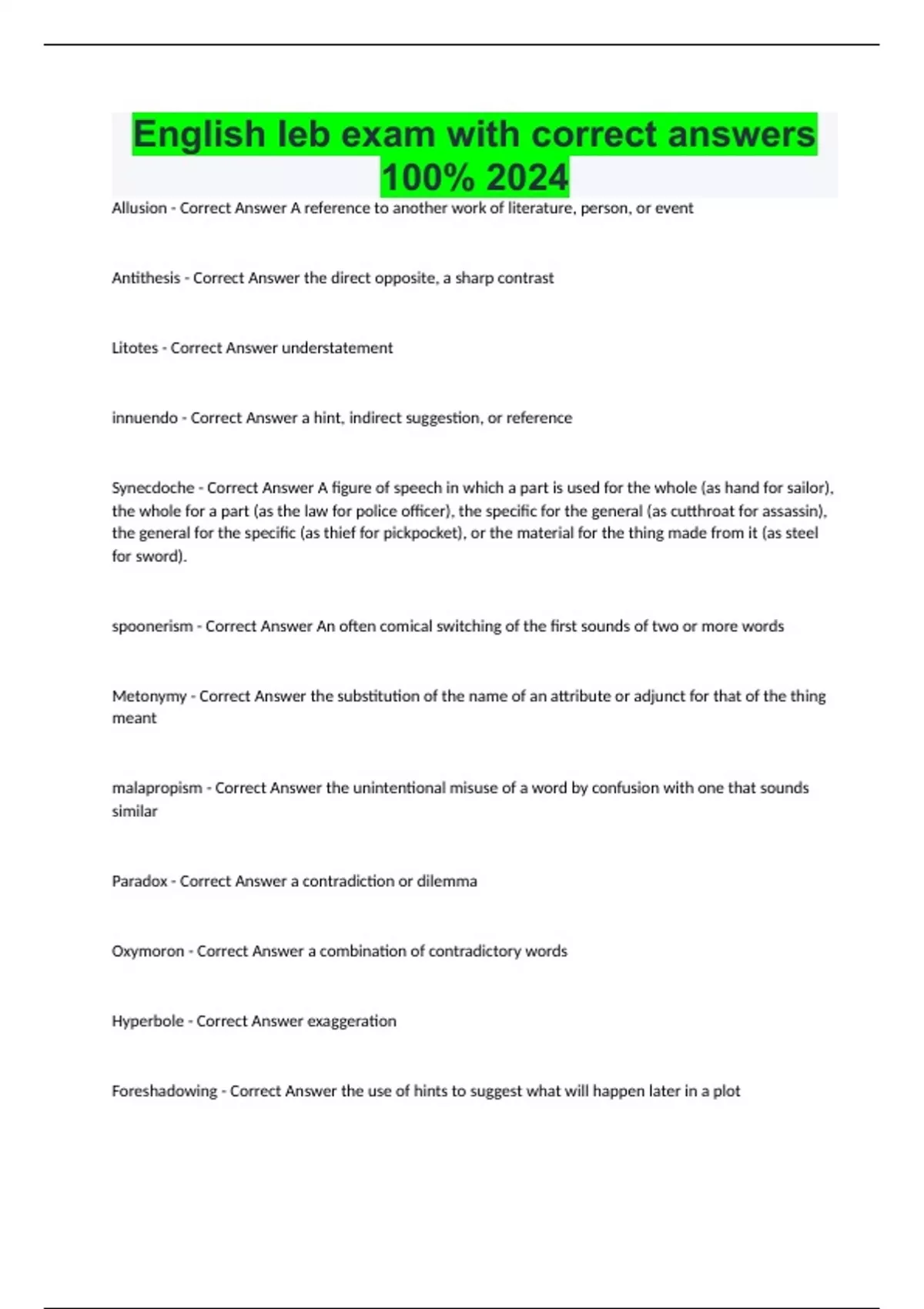 English Ieb exam with correct answers 100% 2024 - English Home Language ...