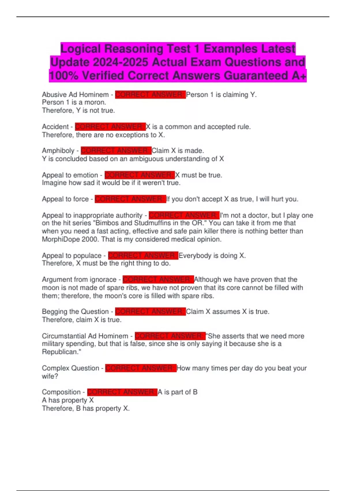 Logical Reasoning Test 1 Examples Latest Update Actual Exam Questions ...