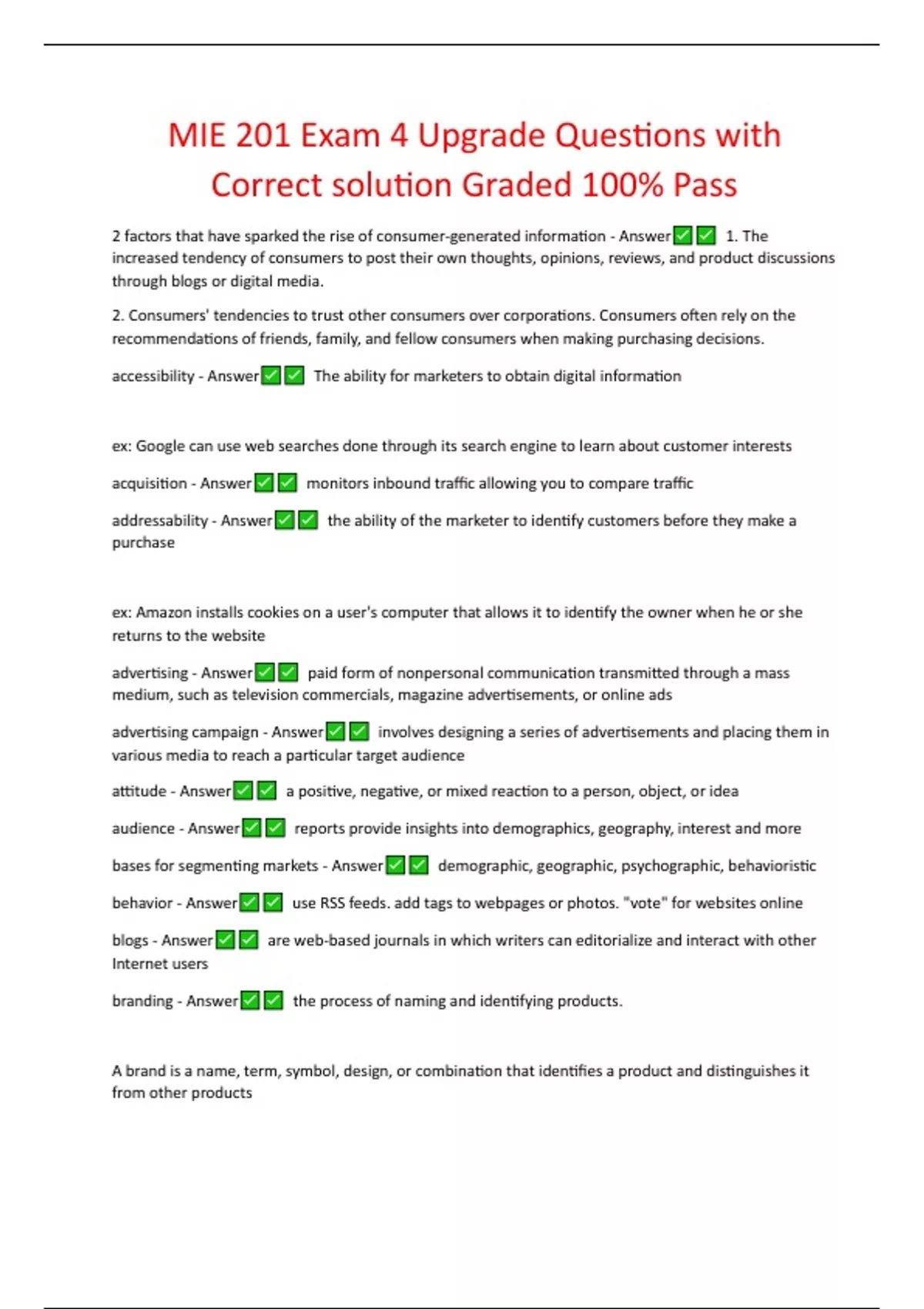 MIE 201 Exam 4 Upgrade Questions with Correct solution Graded 100% Pass - Master Of Business ...