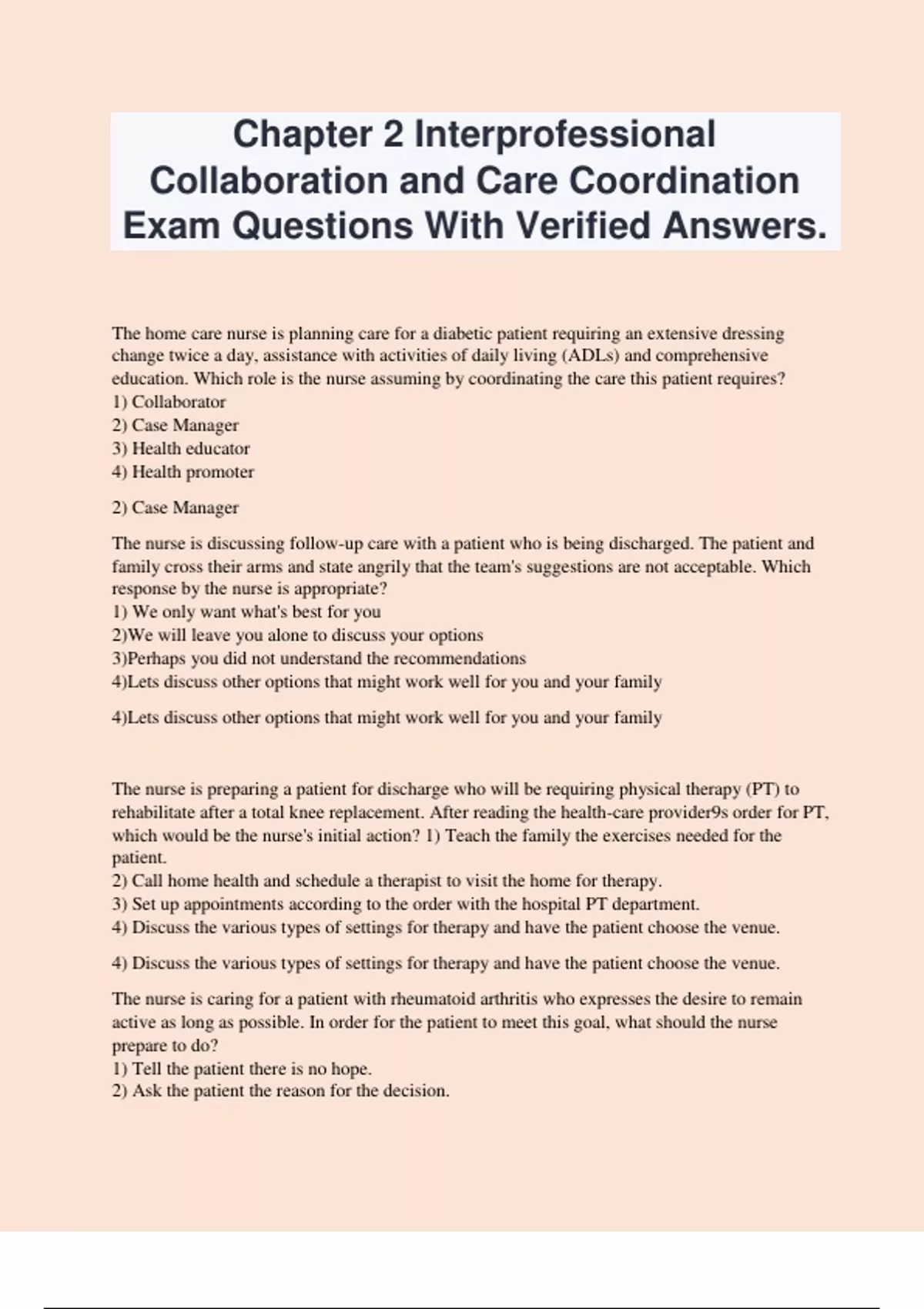 Chapter 2 Interprofessional Collaboration and Care Coordination Exam ...