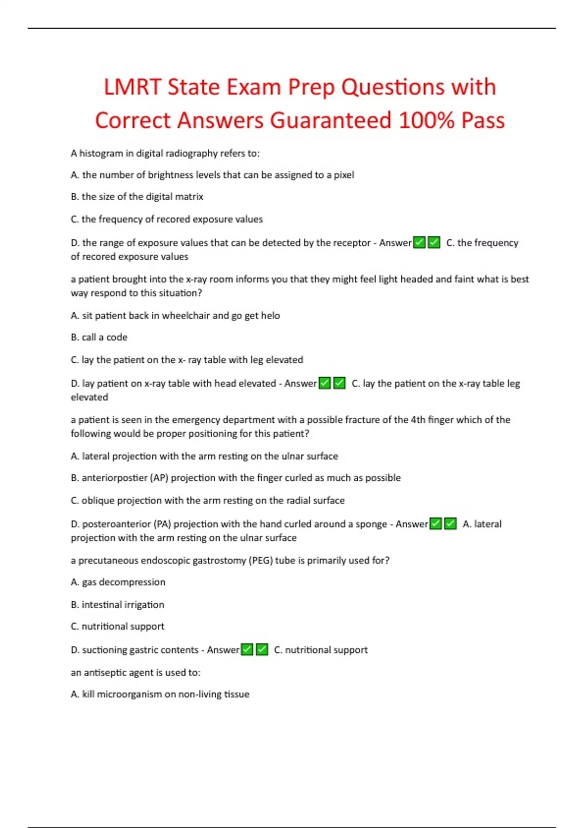 LMRT Core Review Update (2024) Questions with Correct Answers 100% Pass ...