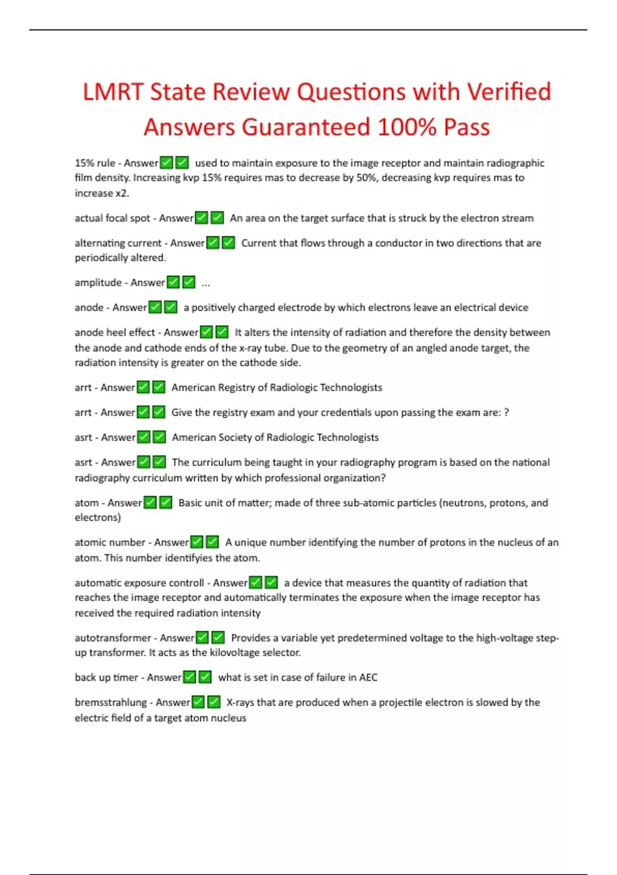 LMRT-Radiography Essentials Exam Questions with Correct Answers Graded ...