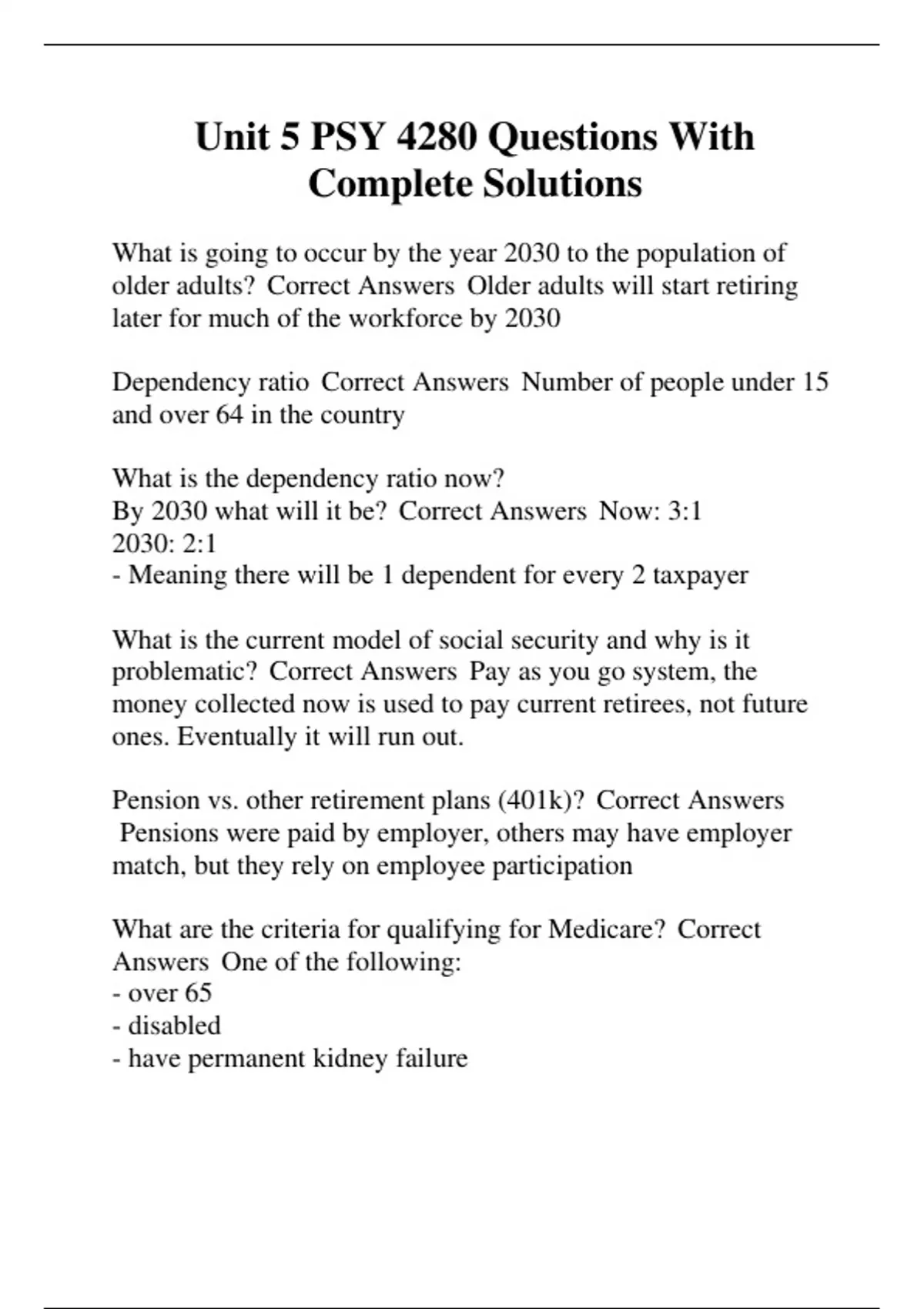 Unit 5 PSY 4280 Questions With Complete Solutions - PSY 4280 - Stuvia US