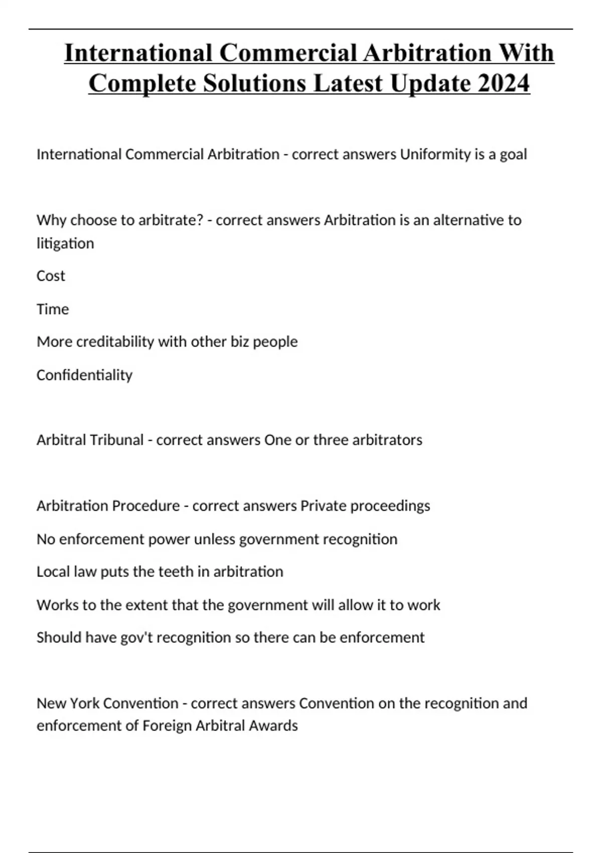 International Commercial Arbitration With Complete Solutions Latest ...