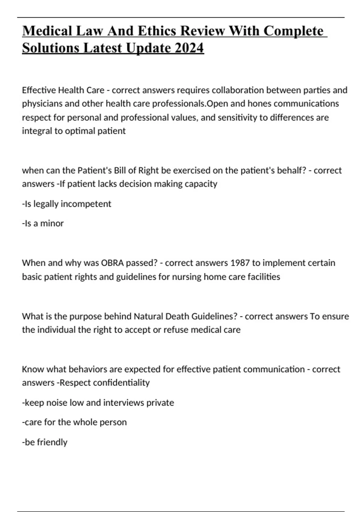 Medical Law And Ethics Review With Complete Solutions Latest Update ...