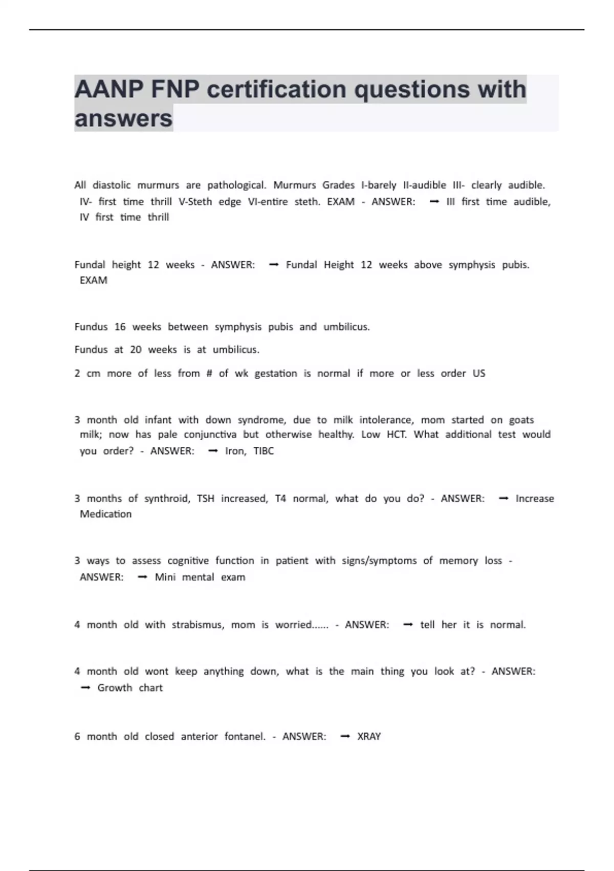 AANP FNP certification questions with answers - Aanp fnp family nurse ...