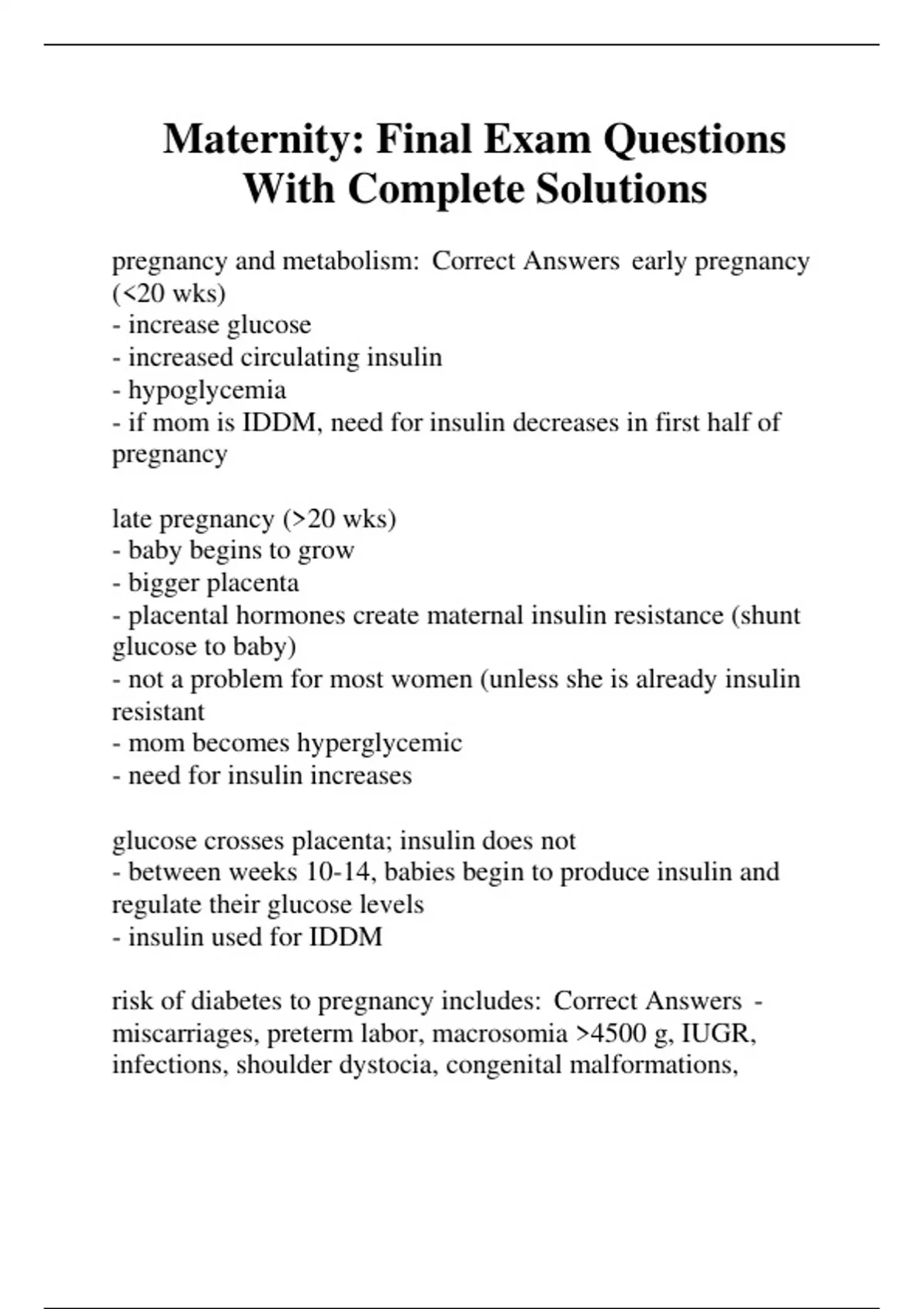 Maternity: Final Exam Questions With Complete Solutions - Maternity ...