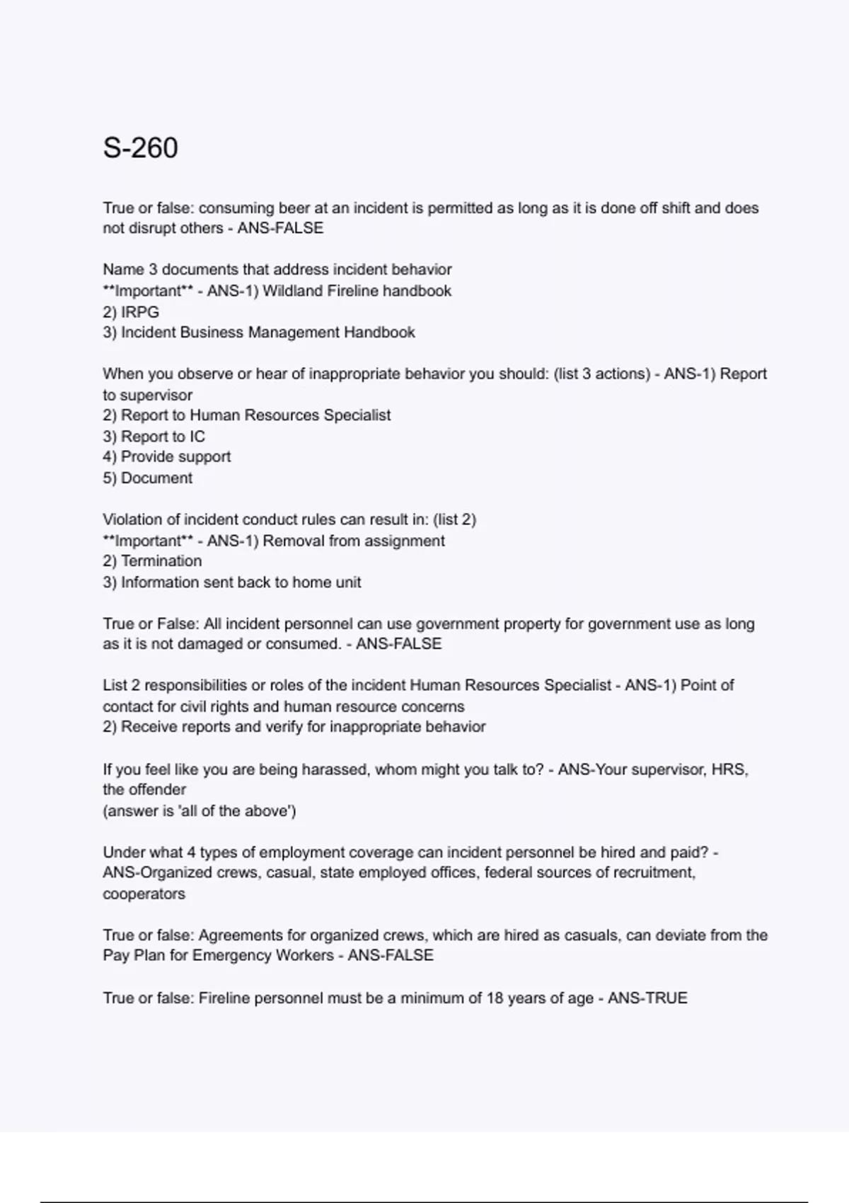 S-260 Answers for each questions with lots of details latest edition ...
