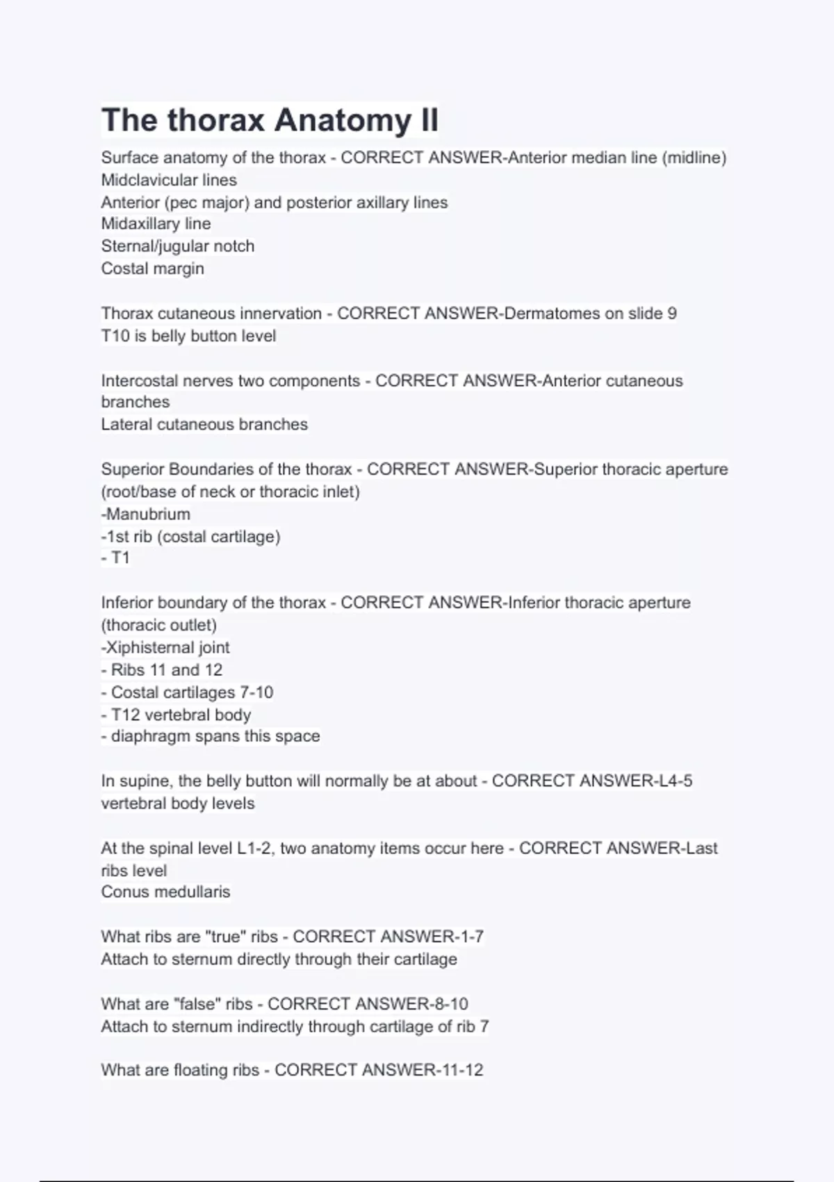 The thorax Anatomy II ( Answers for each questions with lots of details ...