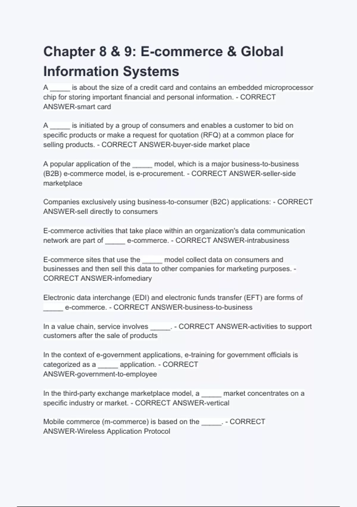 Chapter 8 & 9_ E-commerce & Global Information Systems Answers for each ...