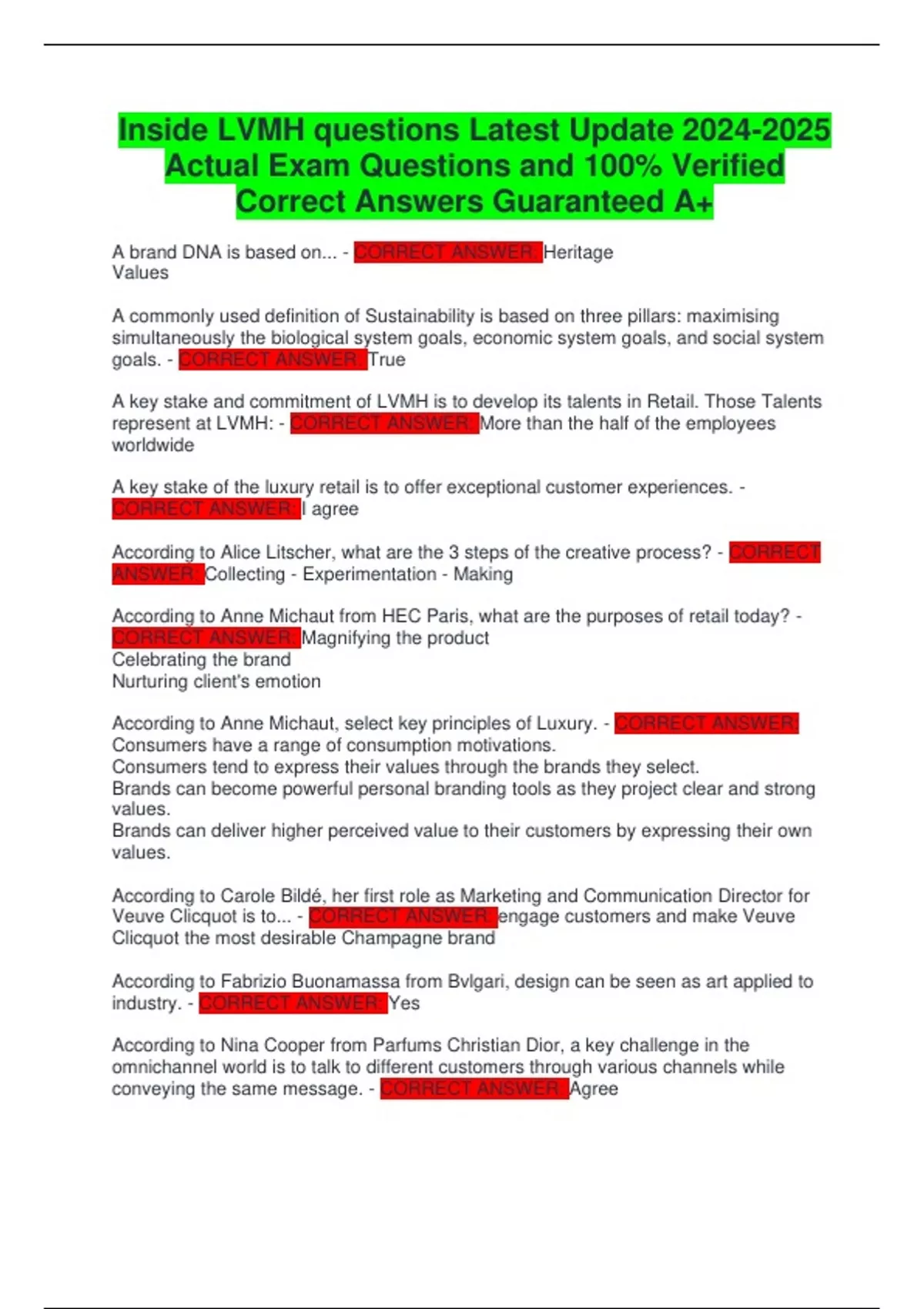 Inside LVMH questions Latest Update Actual Exam Questions and 100% ...