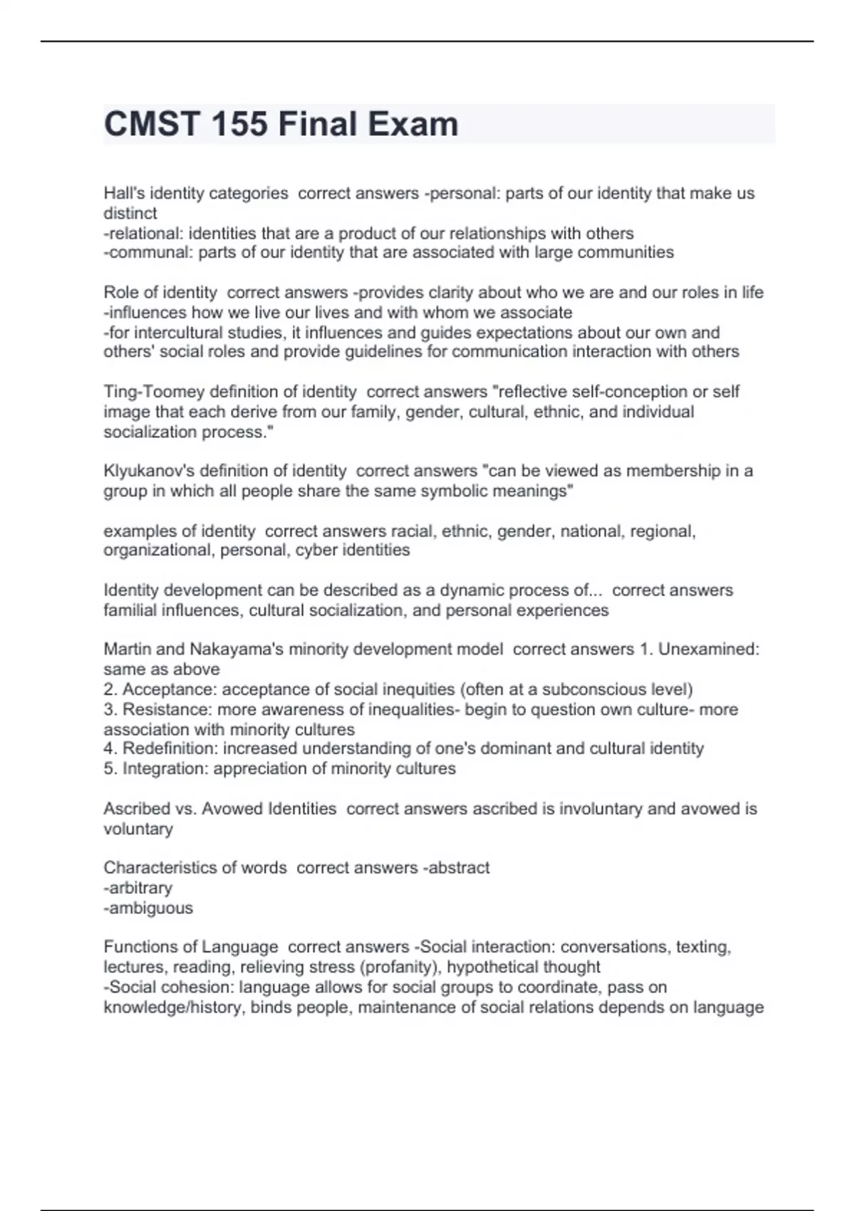 CMST 155 Final Exam with 100% correct answers 2024 - CMST 15 - Stuvia US