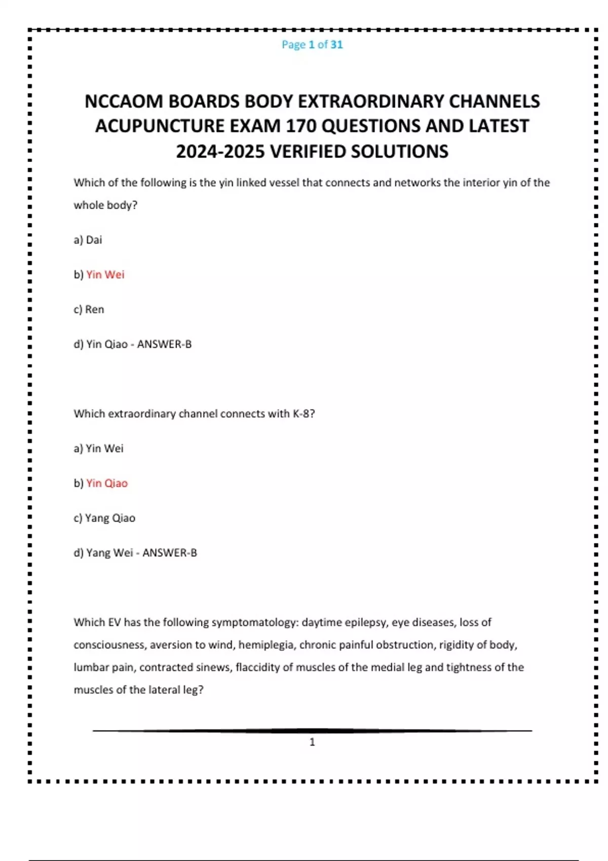 NCCAOM BOARDS BODY EXTRAORDINARY CHANNELS ACUPUNCTURE EXAM 170 ...