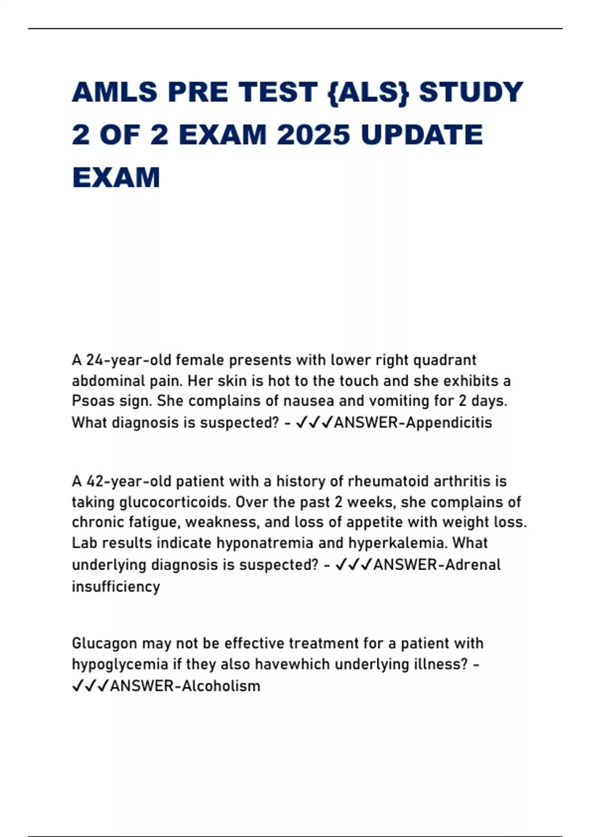 AMLS PRE TEST {ALS} STUDY 2 OF 2 EXAM 2025 UPDATE EXAM - AMLS PRE T ...