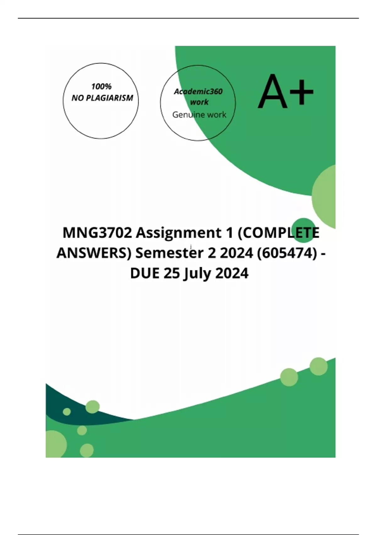 MNG3702 Assignment 1 (COMPLETE ANSWERS) Semester 2 2024 (605474) - DUE ...