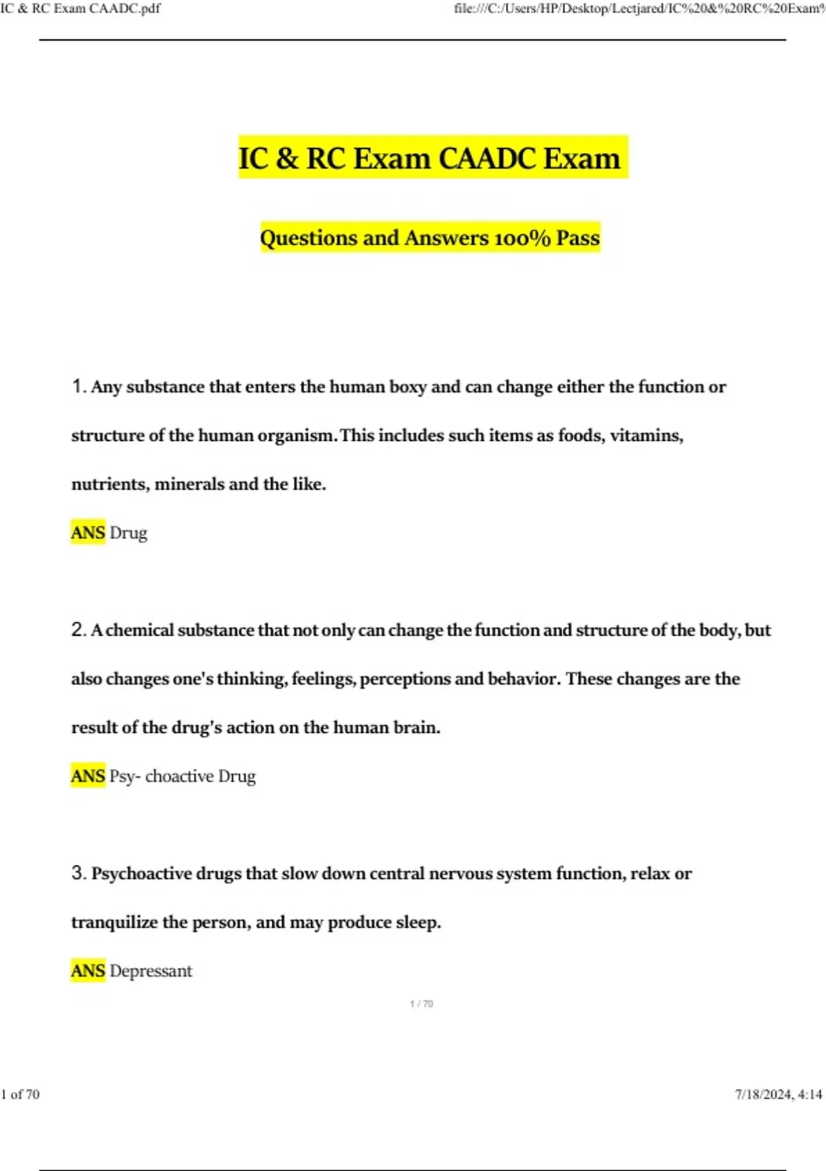 IC & RC Exam CAADC 2025 Questions and Answers Updated (2025 / 2026) (Verified Answers) - IC & RC ...