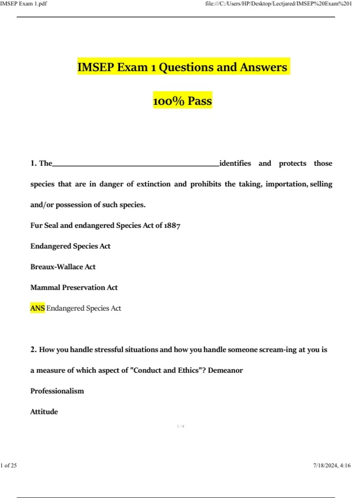 IMSEP Exam 1 Questions and Answers Updated (2024 / 2025) (Verified ...