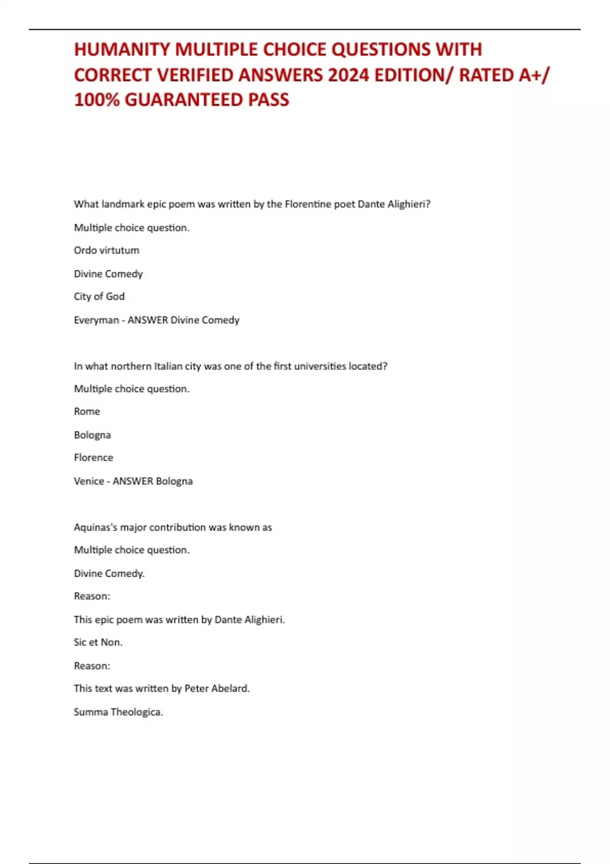 HUMAN MULTIPLE CHOICE QUESTIONS WITH ANSWERS/ COMPLETE PACKAGE 2024 ...