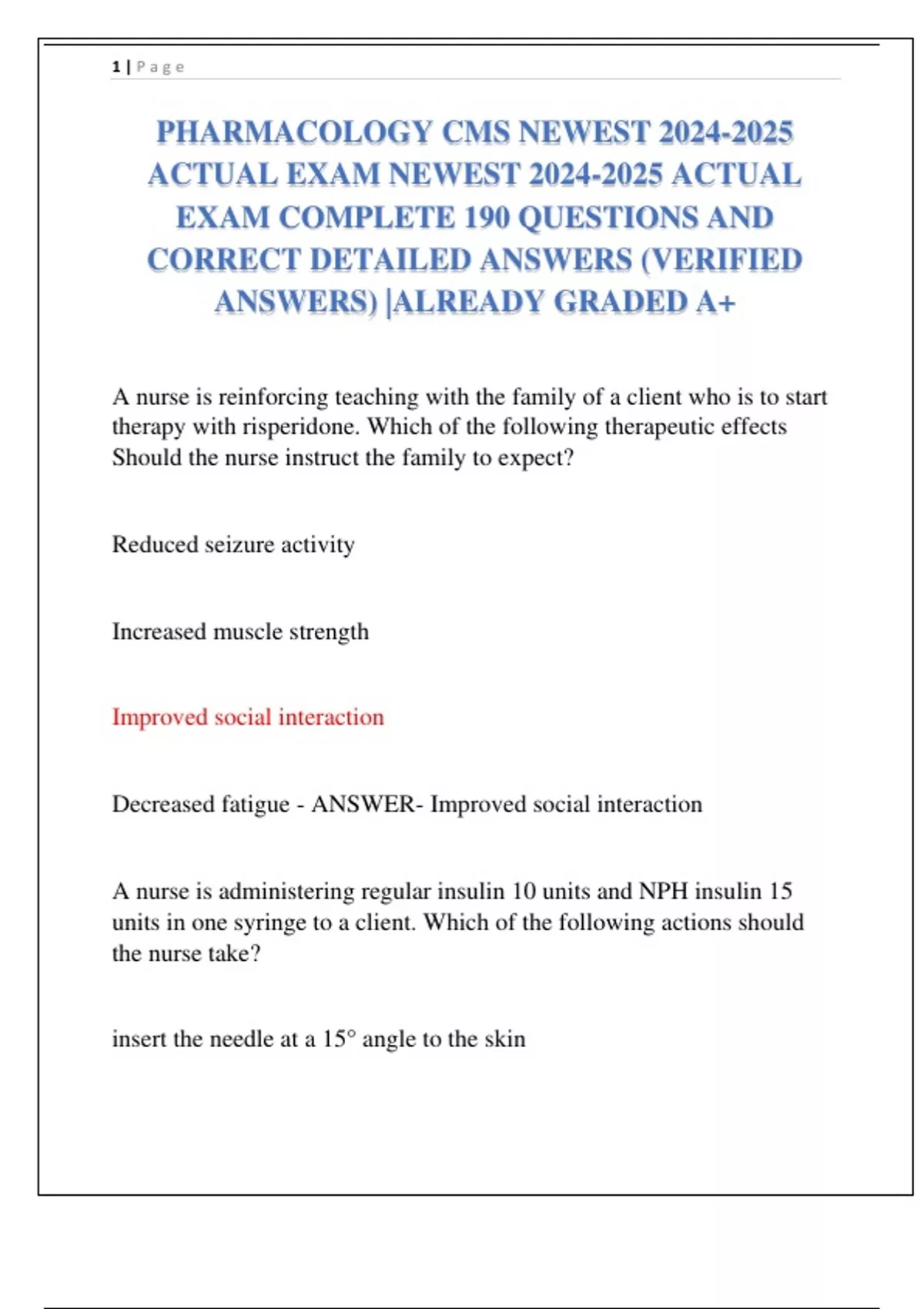 PHARMACOLOGY CMS NEWEST ACTUAL EXAM NEWEST ACTUAL EXAM COMPLETE 190 ...