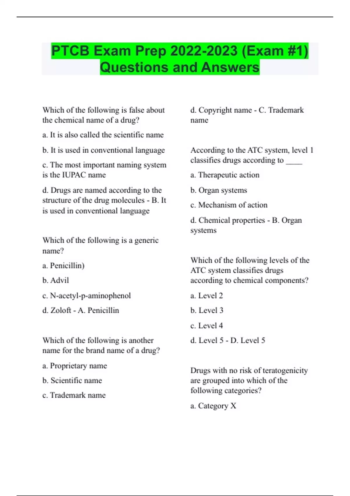 PTCB Exam Prep (Exam #1) Questions and Answers - PTCB. - Stuvia US