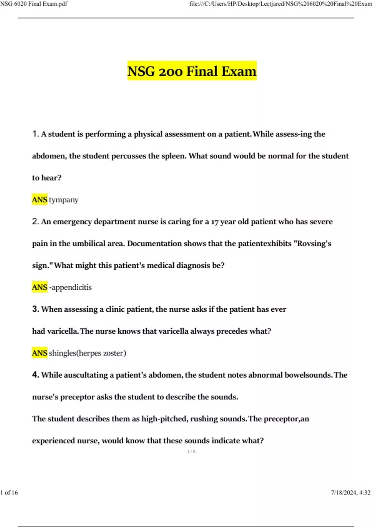 NSG 6020 Final Exam Questions and Answers Updated (2024 / 2025) (Verified Answers) - NSG6020 ...