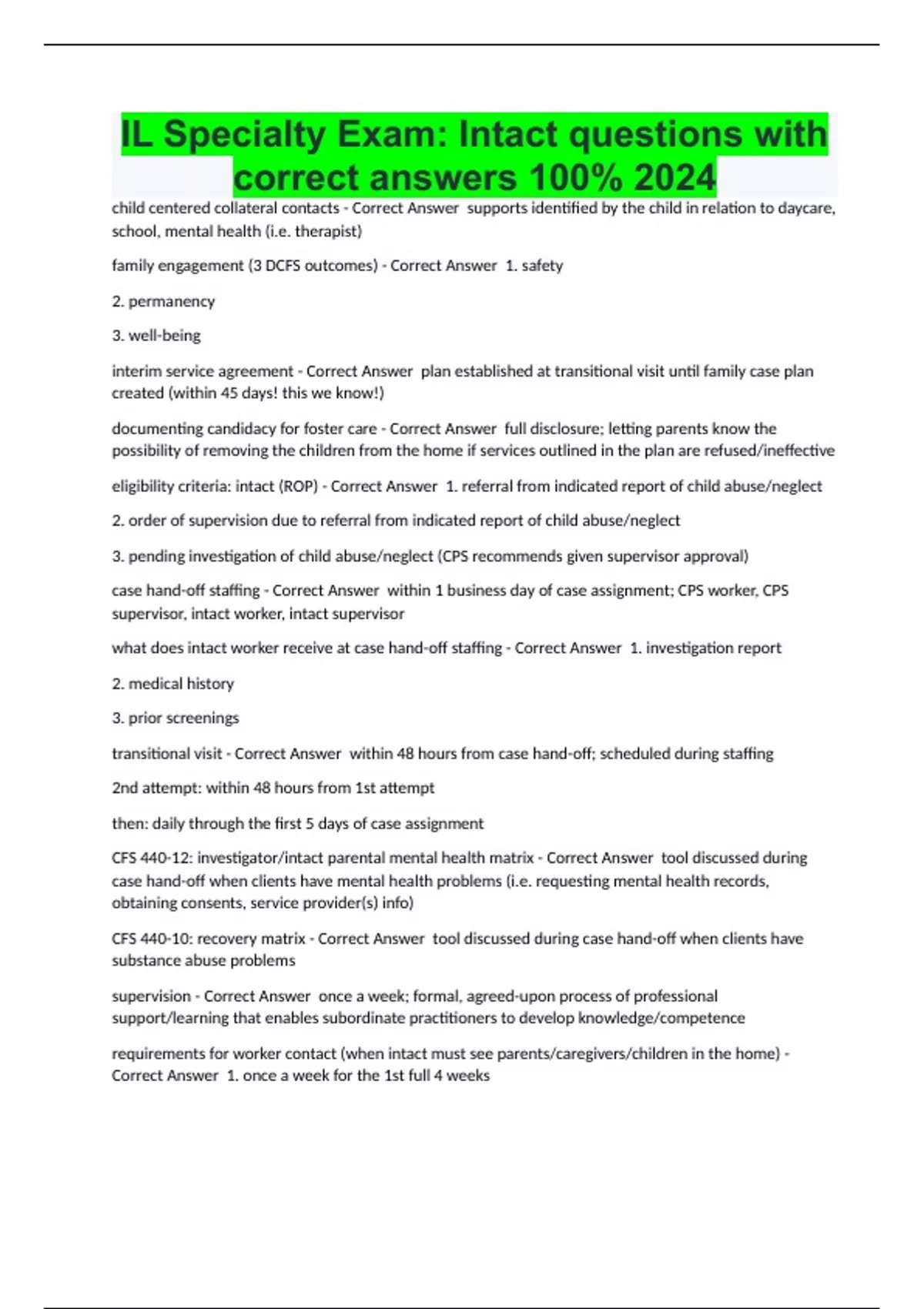 IL Specialty Exam: Intact questions with correct answers 100% 2024 ...
