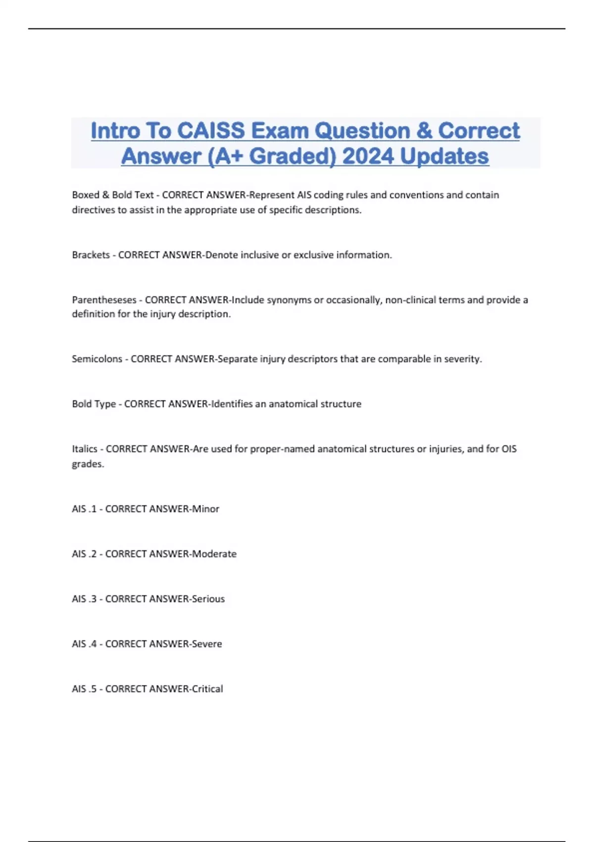 Intro To CAISS Exam Question & Correct Answer (A+ Graded) 2024 Updates ...