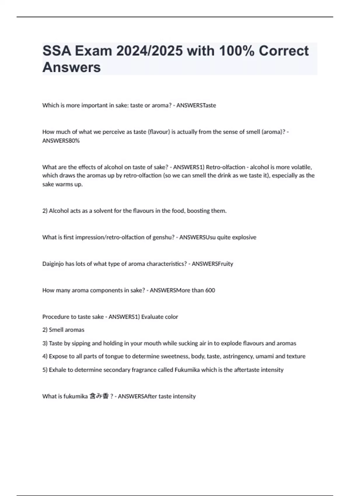 SSA Exam 2024/2025 with 100% Correct Answers - SSA - Stuvia US