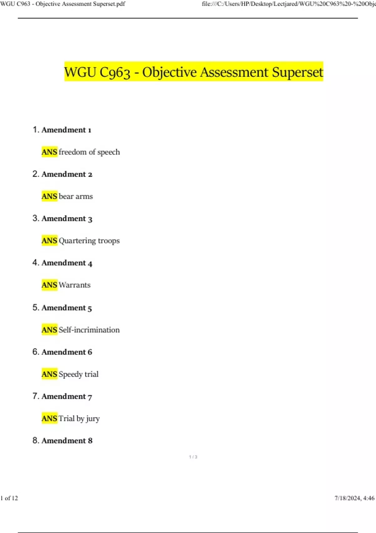WGU C963 - Objective Assessment Superset Questions and Answers Updated ...
