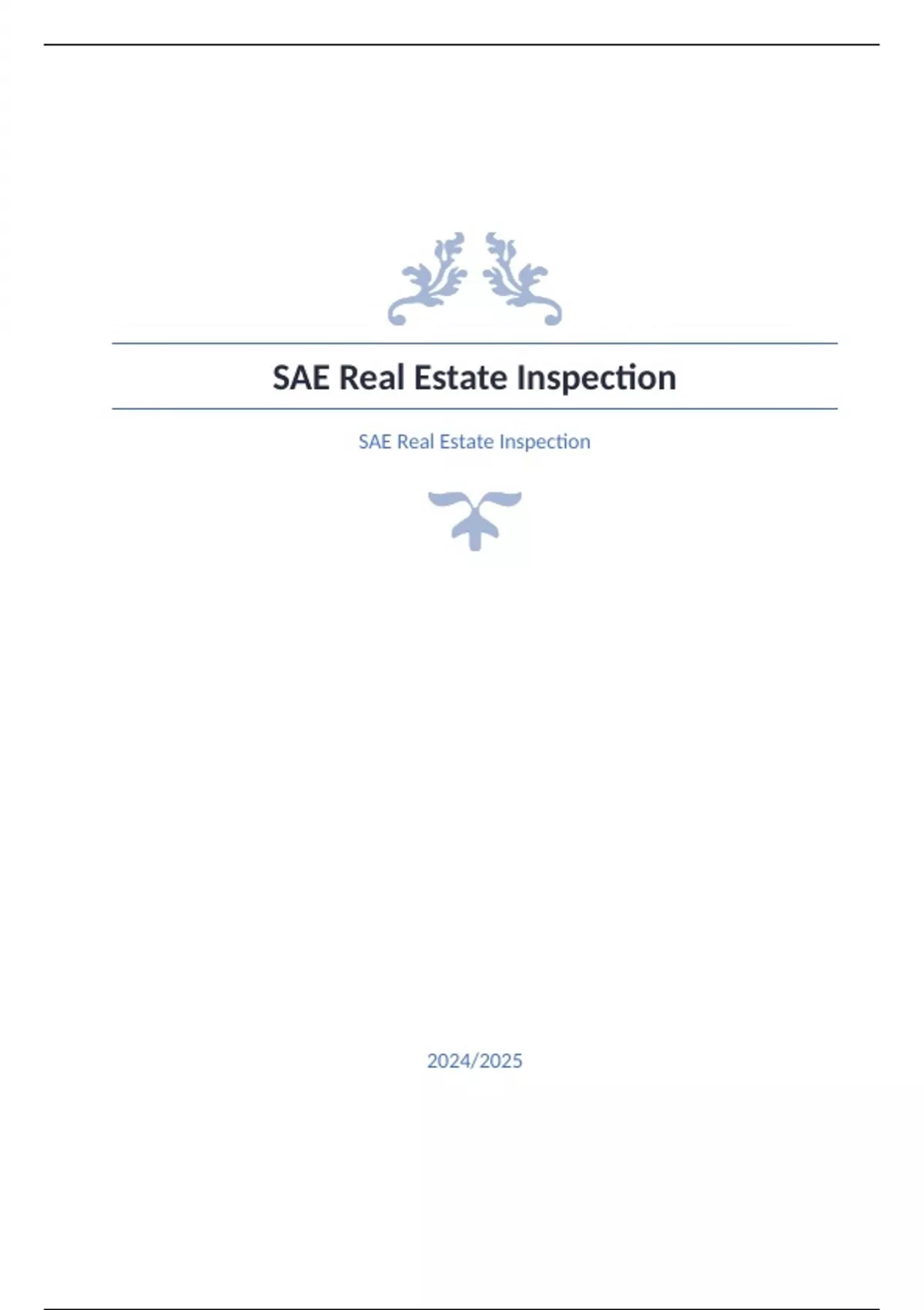 SAE Real Estate Inspection Questions with complete solution - Real ...
