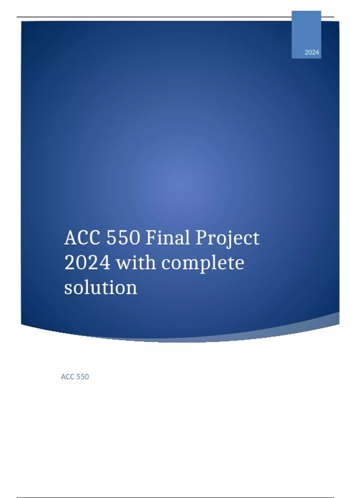 ACC 550 Final Project 2024 with complete solution - ACC 550 - Stuvia US