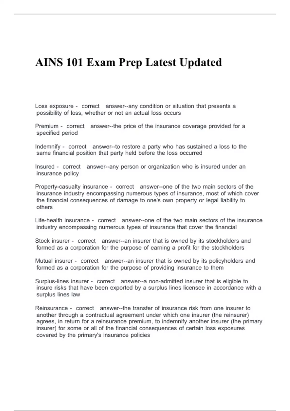 AINS 101 Exam Prep Latest Updated 2024 - AINS 101 - Stuvia US