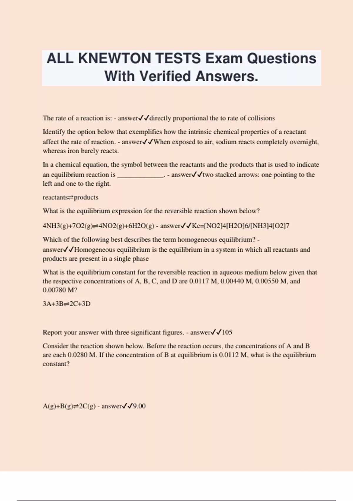 ALL KNEWTON TESTS Exam Questions With Verified Answers. - Knewton ...