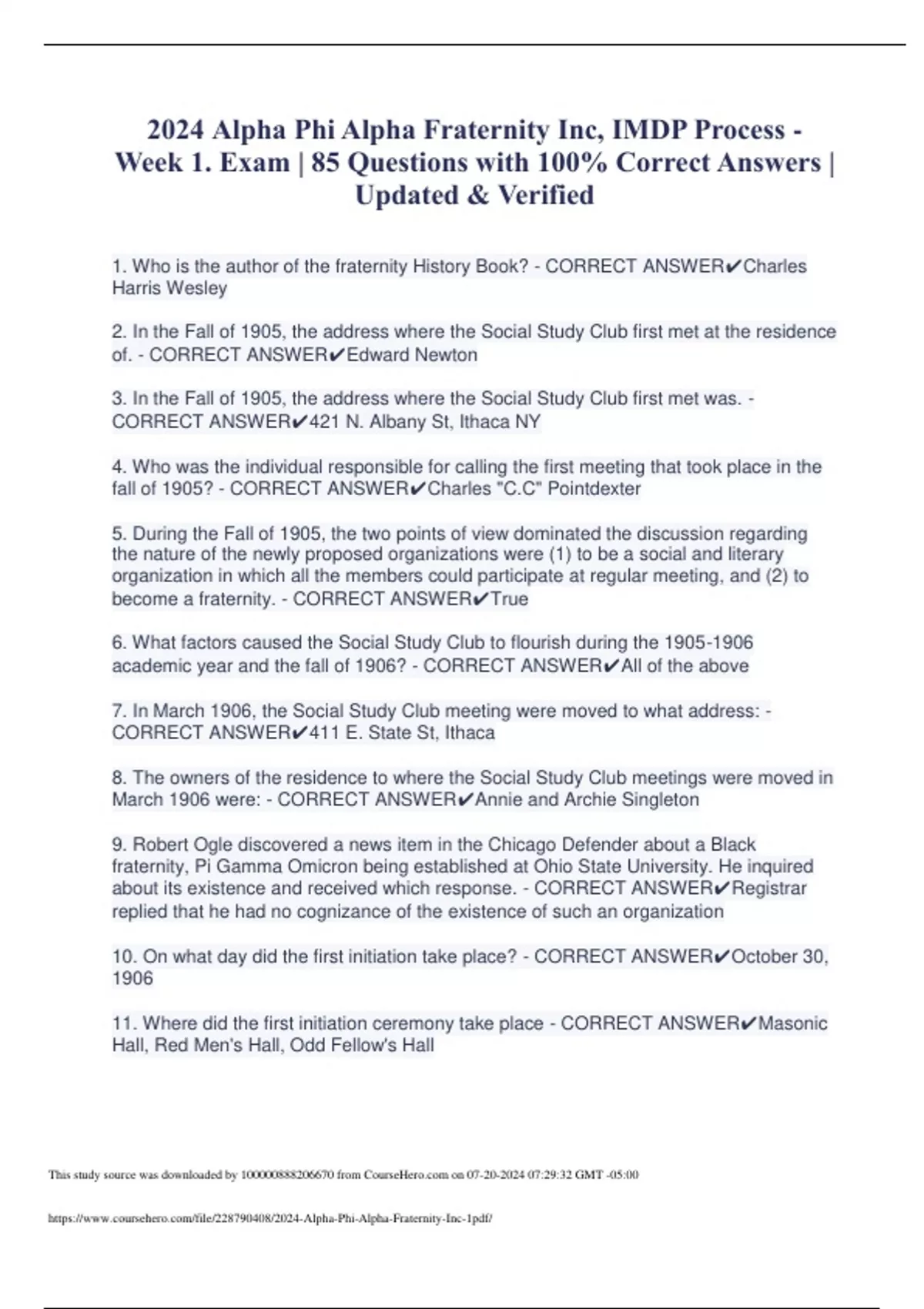 2024 Alpha Phi Alpha Fraternity Inc, IMDP Process -Week 1. Exam | 85 ...