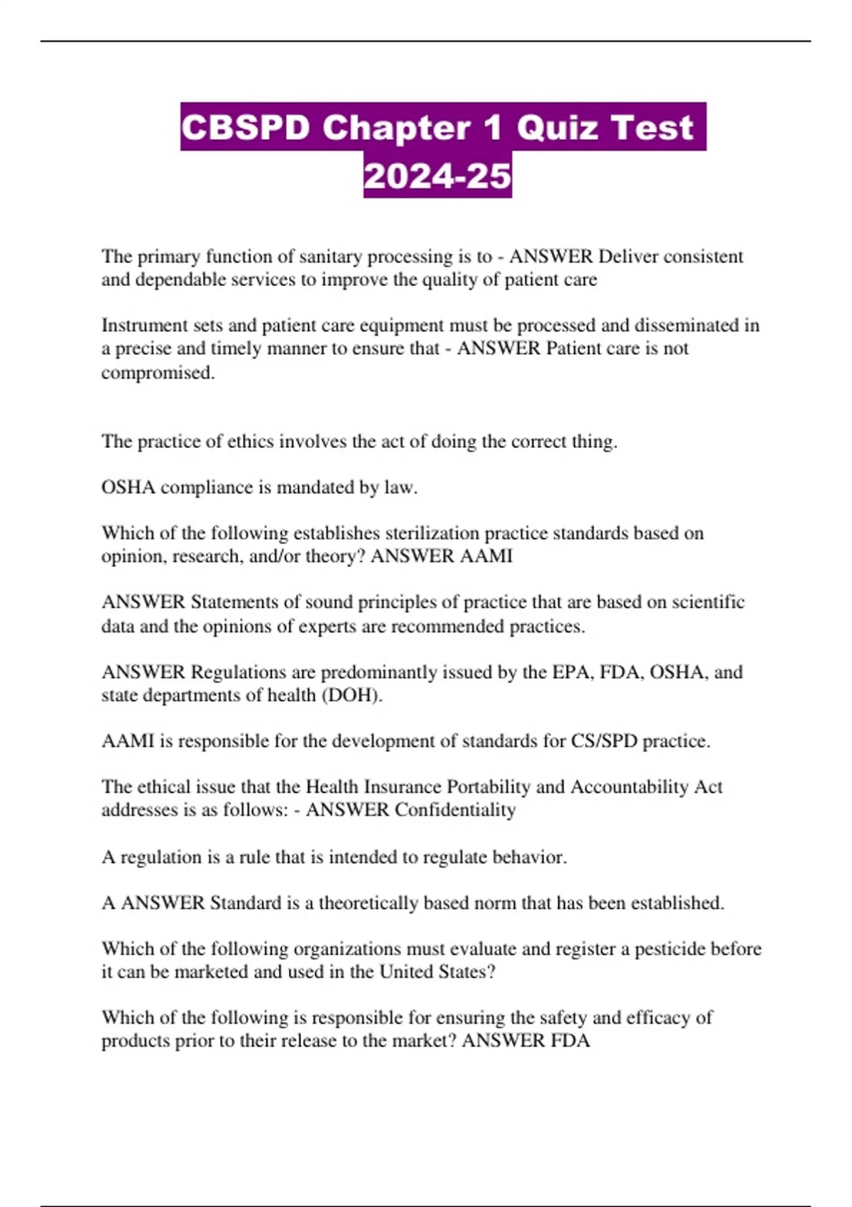 CBSPD Chapter 1 Quiz Test - CBSPD - Stuvia US
