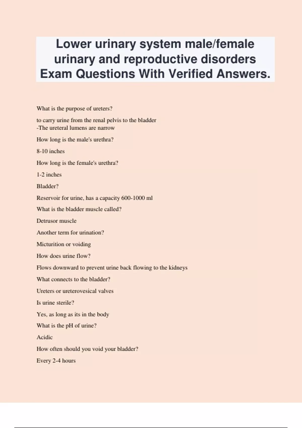 Lower urinary system male/female urinary and reproductive disorders ...