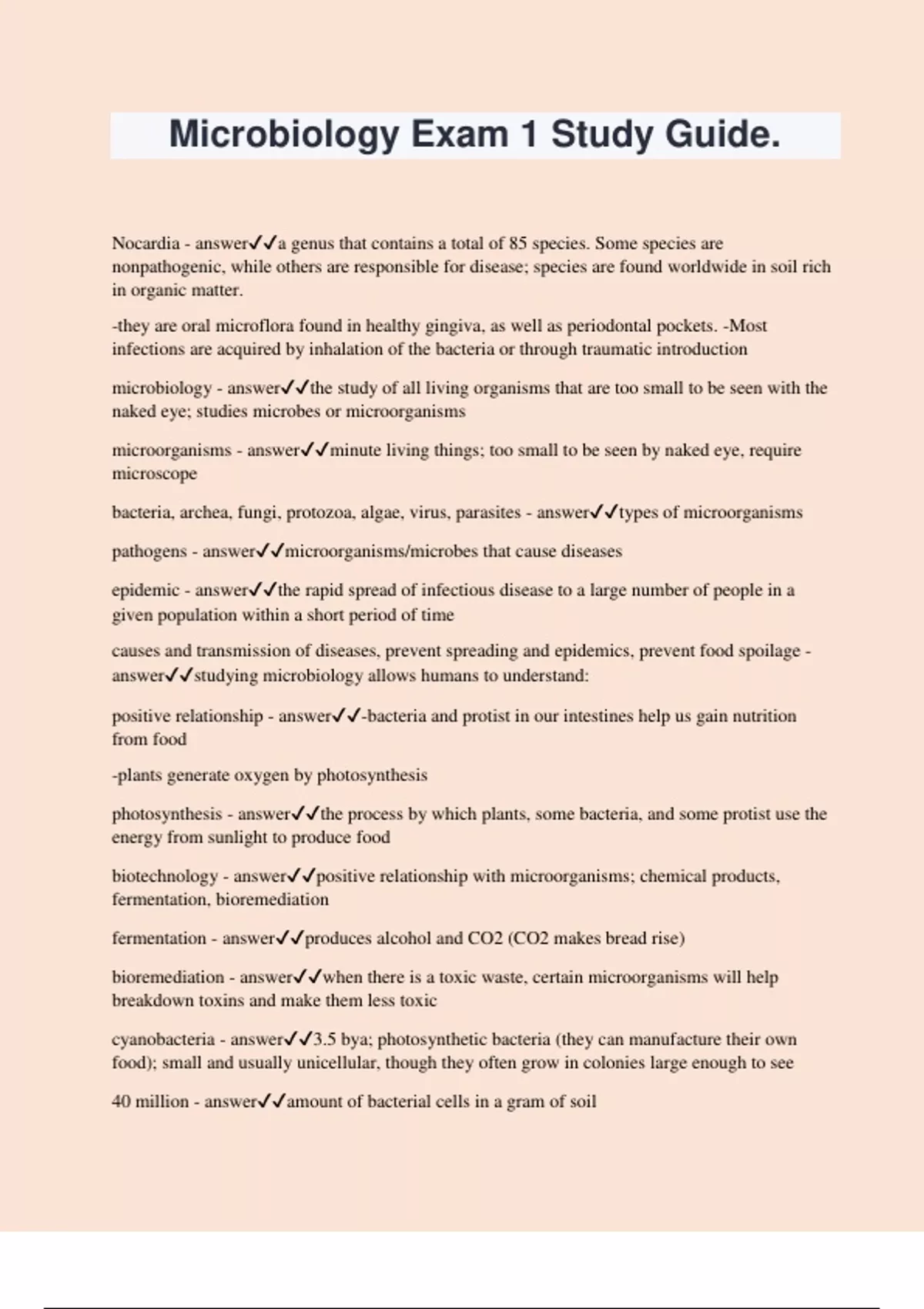 Microbiology Exam 1 Study Guide - Microbiology - Stuvia US