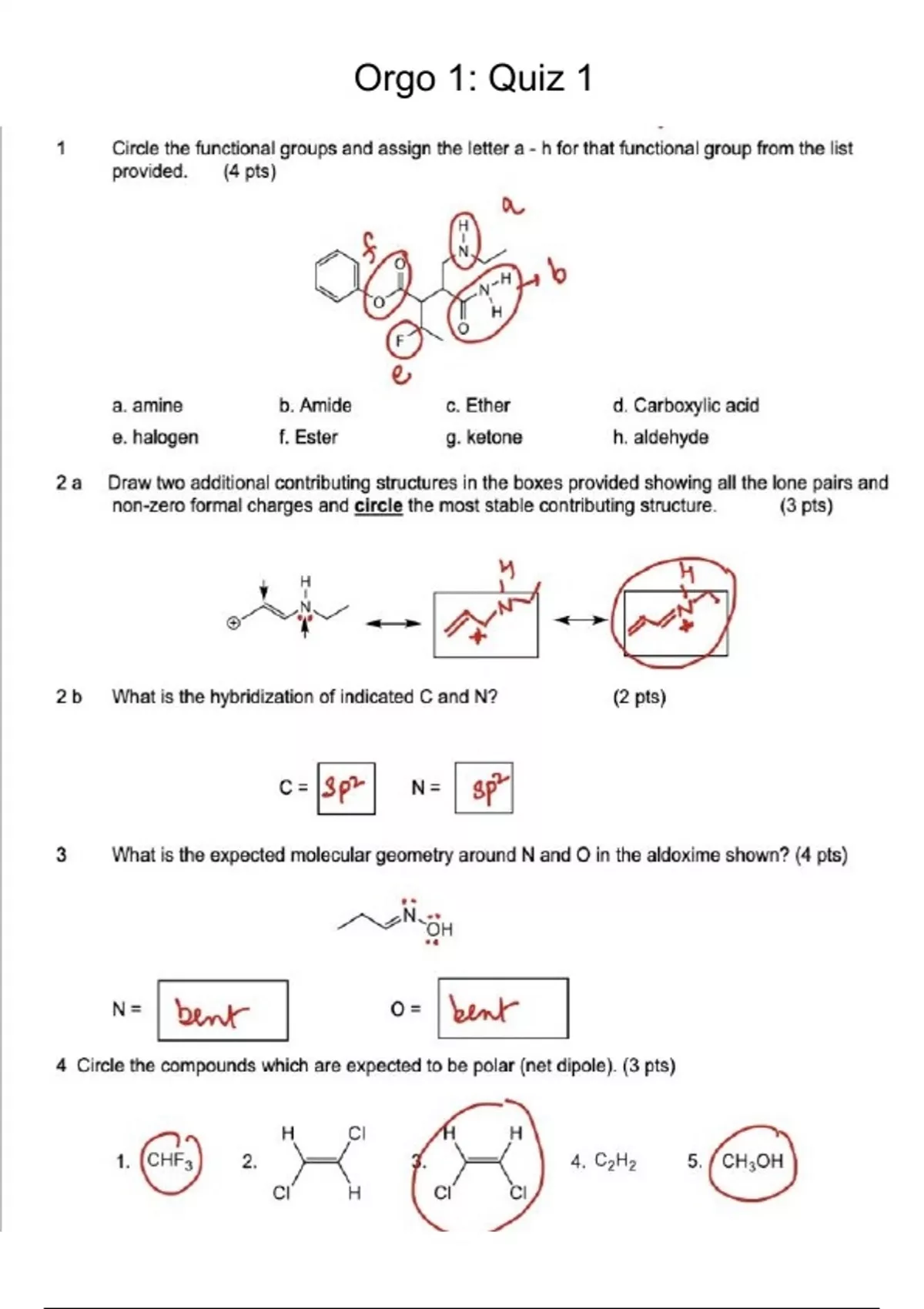 Organic Chemistry Quiz 1 - Orgo - Stuvia US