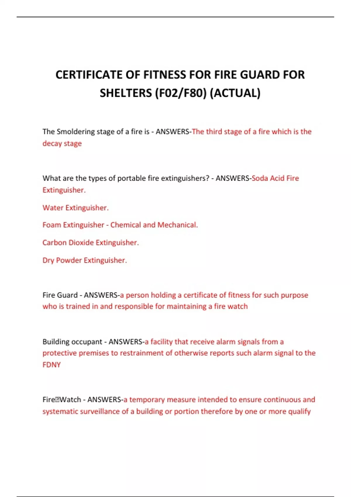 CERTIFICATE OF FITNESS FOR FIRE GUARD FOR SHELTERS (F02/F80) (ACTUAL ...