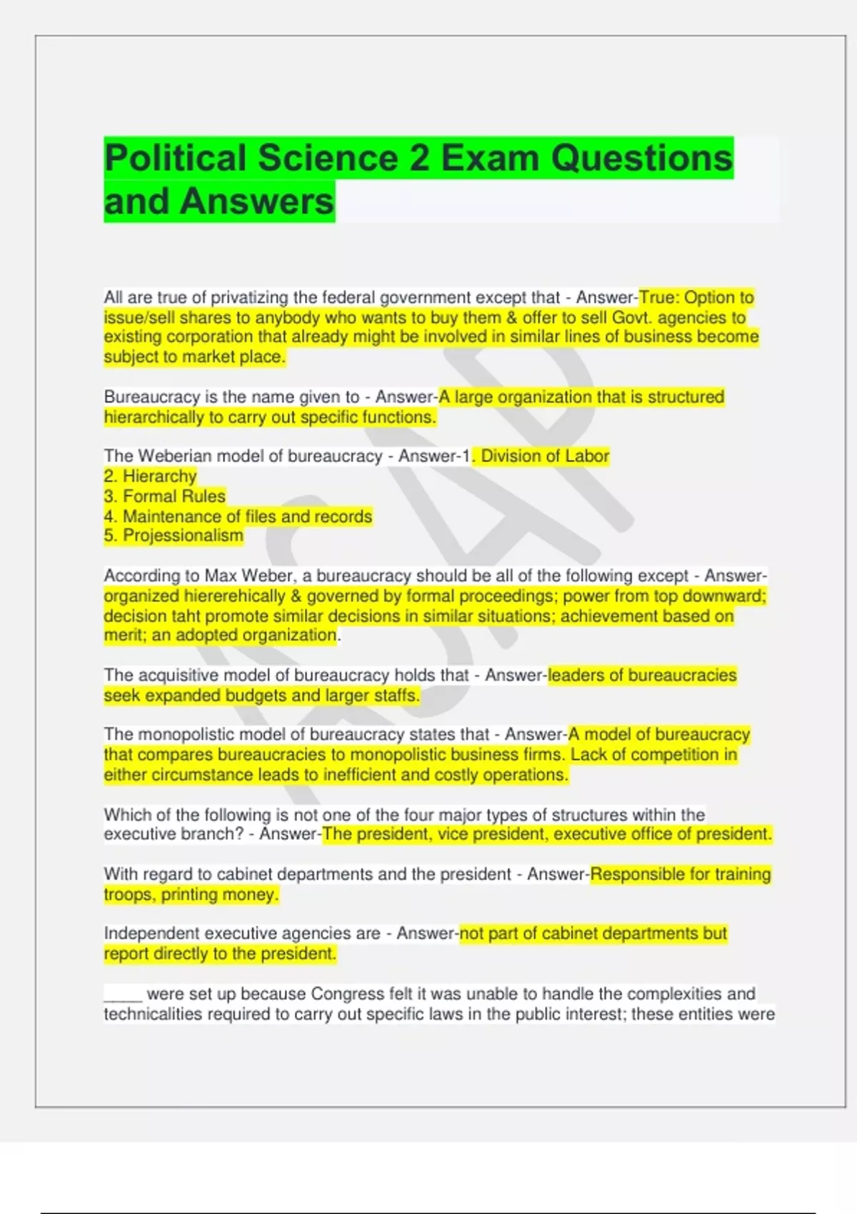 Political Science 2 Exam Questions and Answers - Political Science ...