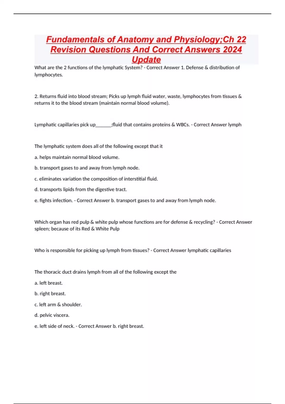 Fundamentals of Anatomy and Physiology;Ch 22 Revision Questions And ...