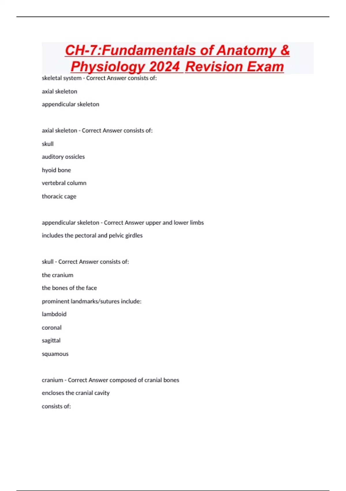 CH-7:Fundamentals of Anatomy & Physiology 2024 Revision Exam - Anatomy ...