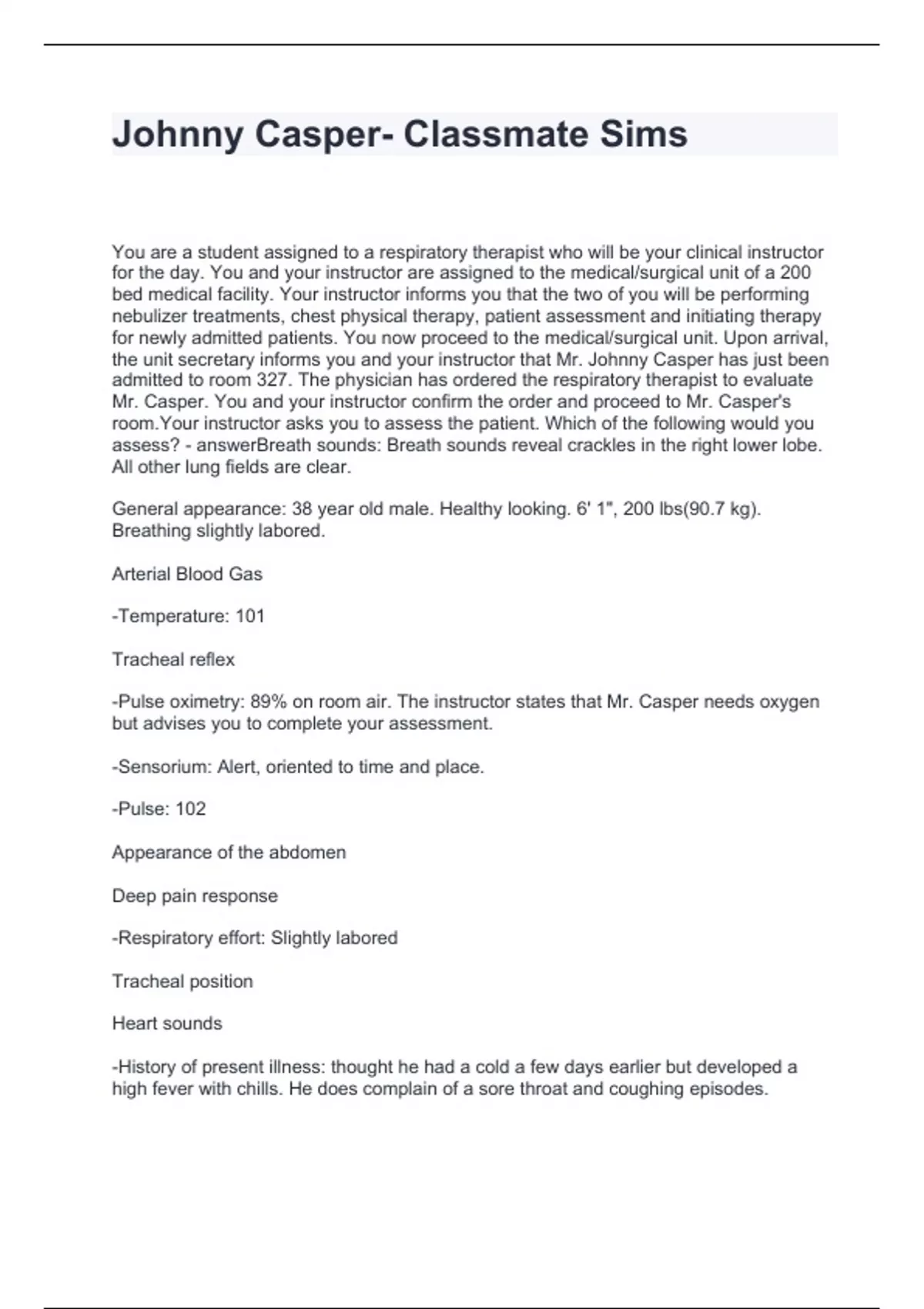 Johnny Casper- Classmate Sims Questions with correct Answers - CASPER ...