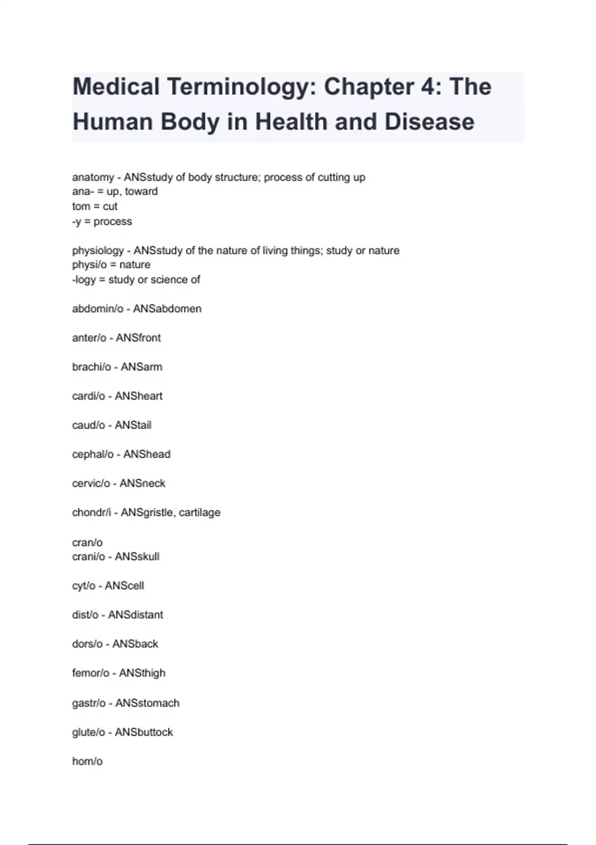 Medical Terminology: Chapter 4: The Human Body in Health and Disease ...